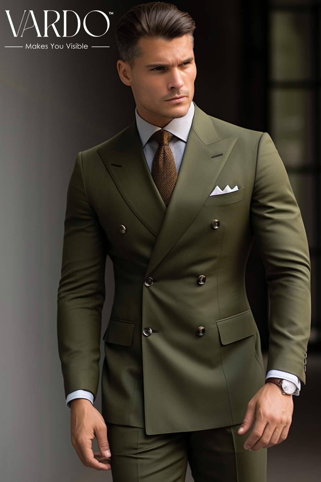 Classic Formal Attire Khaki Green Double Breasted Suit – Vardo Suits