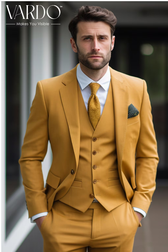 Elegant Mustard Yellow Three-Piece Suit for Men - Tailored Fit, The Ri ...