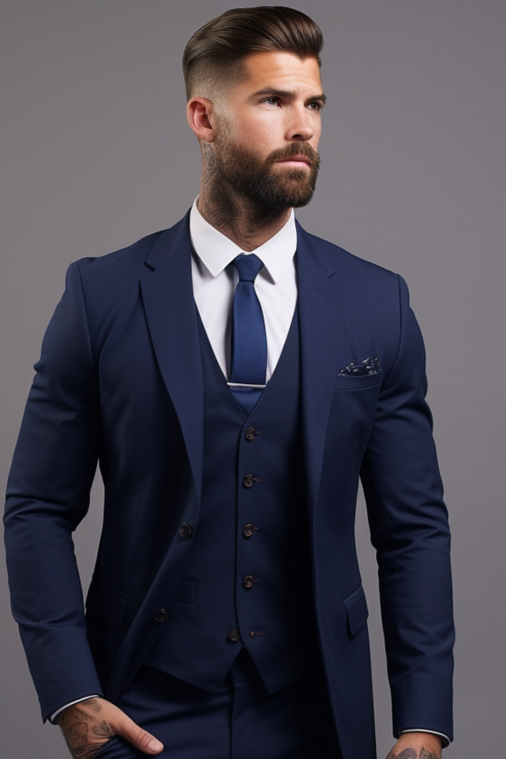 Classic Navy Blue Men's Three-Piece Notch Lapel Suit - Tailored Fit Fo ...